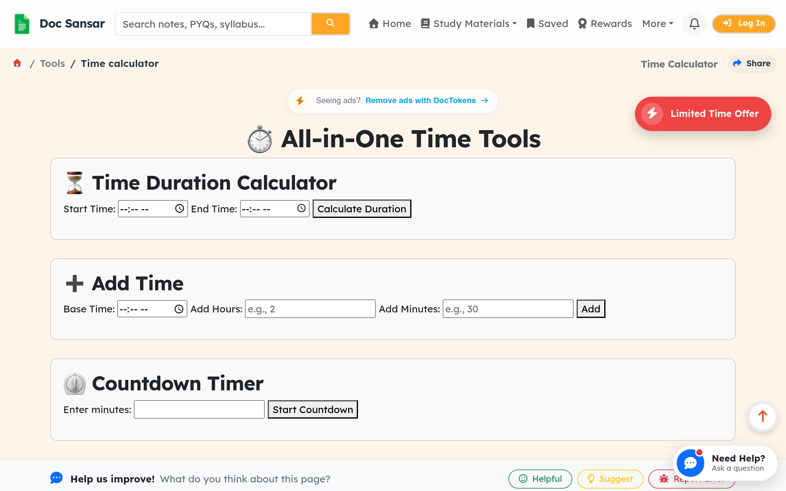 Time Calculator | Doc Sansar - Hub of Free Notes & Study Materials